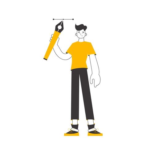 Premium Vector The Designer Guy Holds A Pen Tool For 2D Graphics In His Hand Linear Trendy