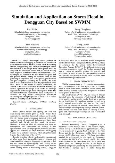 Pdf Simulation And Application On Storm Flood In Dongguan City Based On Swmm