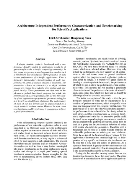 Pdf Architecture Independent Performance Characterization And Benchmarking For Scientific