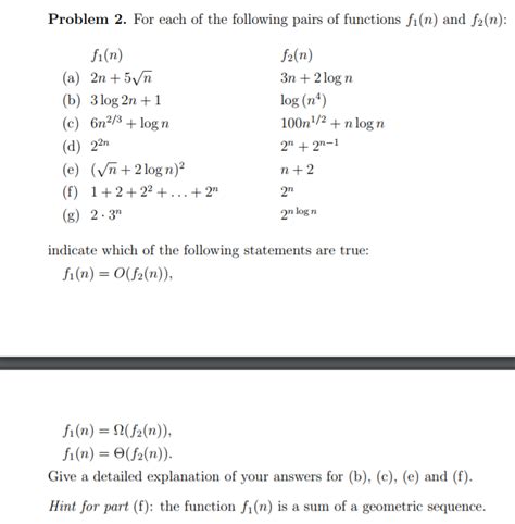 Solved For Each Of The Following Pairs Of Functions F 1 N