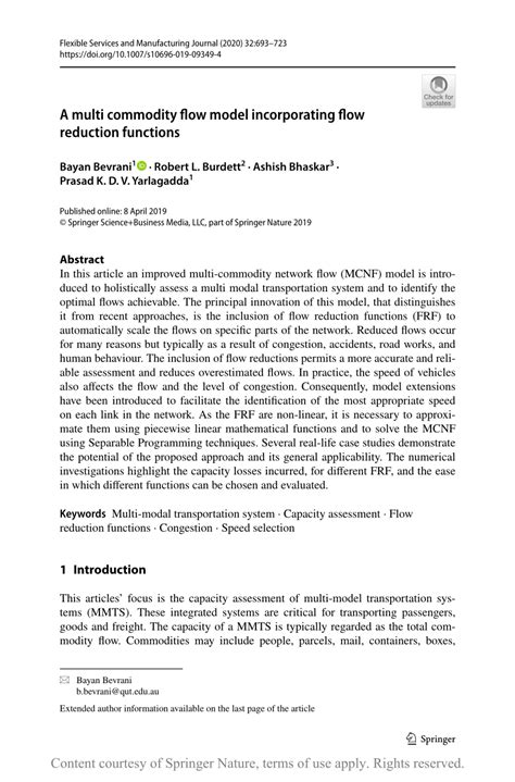 A Multi Commodity Flow Model Incorporating Flow Reduction Functions