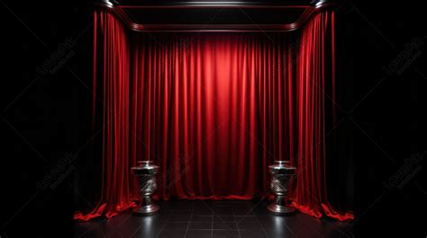 ม่านเรืองแสงสีแดงสร้างเอฟเฟกต์อันน่าทึ่งในบูธภาพถ่าย 3 มิติพร้อมพื้นหลังสีดำ ภาพถ่าย พื้นหลัง