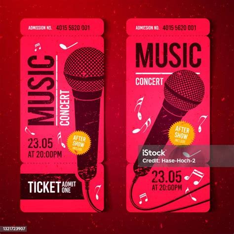 벡터 일러스트 레드 음악 콘서트 티켓 디자인 템플릿 마이크와 배경에 멋진 그런지 효과 가수에 대한 스톡 벡터 아트 및 기타 이미지 가수 광고 랩 Istock