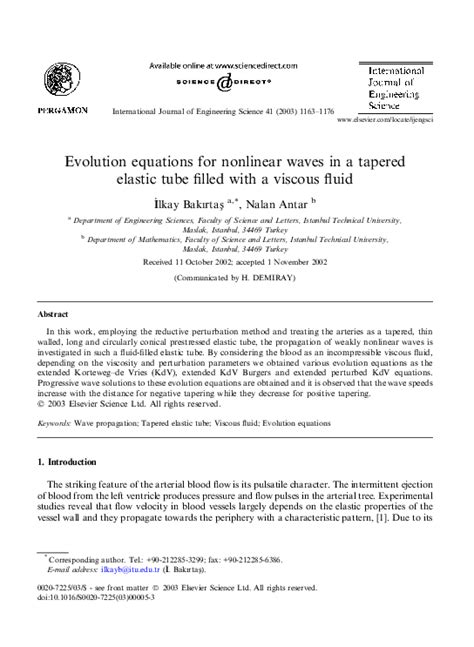 Pdf Evolution Equations For Nonlinear Waves In A Tapered Elastic Tube