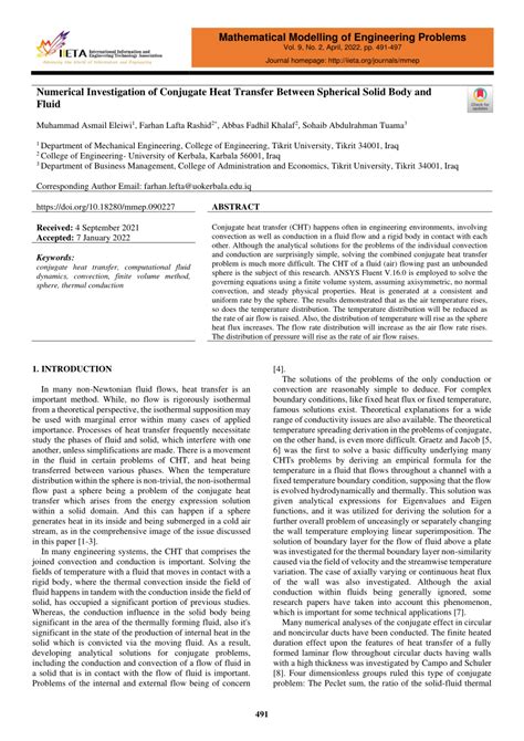 Pdf Numerical Investigation Of Conjugate Heat Transfer Between Spherical Solid Body And Fluid