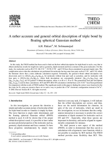 Pdf A Rather Accurate And General Orbital Description Of Triple Bond By Floating Spherical