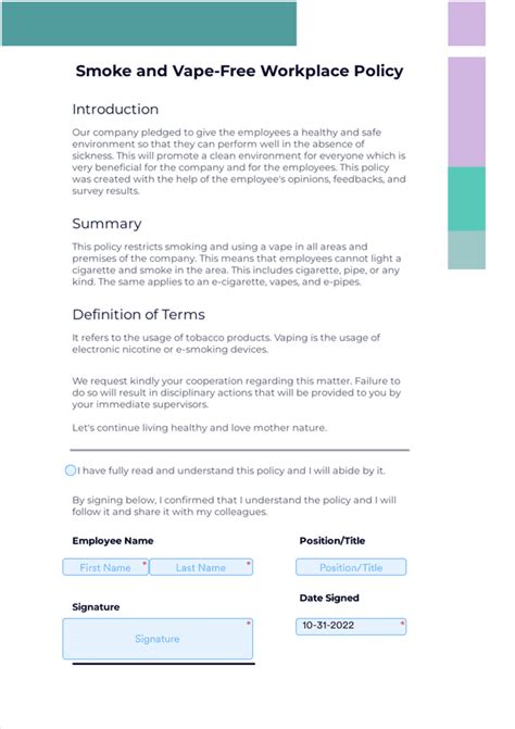Sample Tobacco Free Workplace Policy At Tayla Stang Blog
