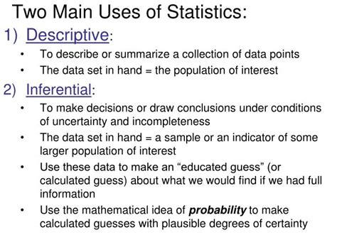 Ppt Two Main Uses Of Statistics Powerpoint Presentation Free