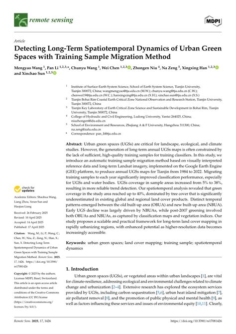 Pdf Detecting Long Term Spatiotemporal Dynamics Of Urban Green Spaces