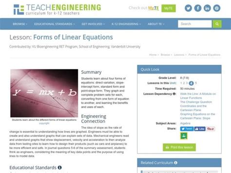 Forms Of Linear Equations Lesson Plan For 7th 9th Grade Lesson Planet