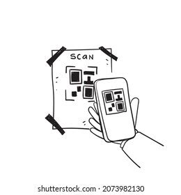 Hand Drawn Doodle Qr Code Scanning Stock Vector Royalty Free Shutterstock