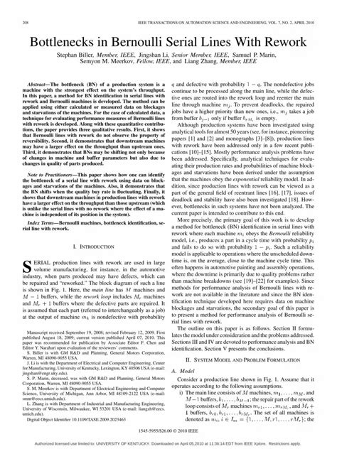 Pdf Bottlenecks In Bernoulli Serial Lines With Rework Dokumen Tips