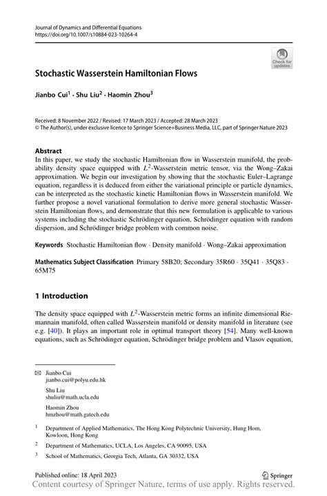 Stochastic Wasserstein Hamiltonian Flows Request Pdf