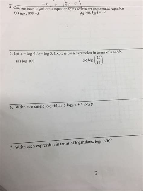 Solved 4 Convert Each Logarithmic Equation To Its Chegg Com