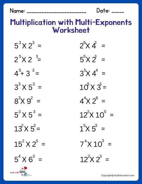 Multiplication With Multiple Exponents Worksheet Free Download Check More At