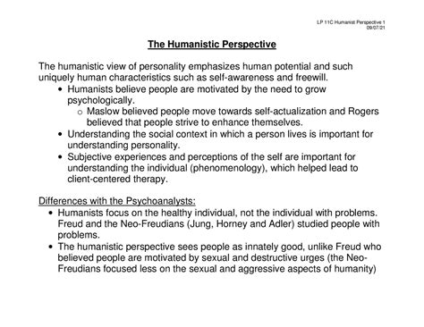 Humanistic Perspective Examples