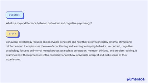 Solvedwhat Is A Major Difference Between Behavioral And Cognitive Psychology