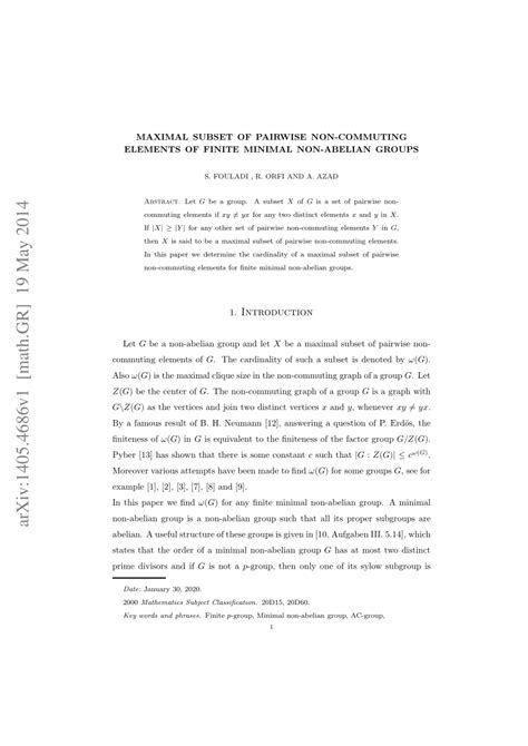 Pdf Maximal Subset Of Pairwise Non Commuting Elements Of Finite Minimal Non Abelian Groups