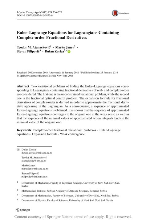 Euler Lagrange Equations For Lagrangians Containing Complex Order Fractional Derivatives