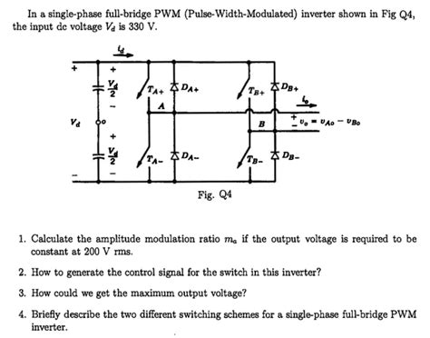 Solved In A Single Phase Full Bridge Pwm Pulse Width Modulated Inverter Shown In Fig Q4 The