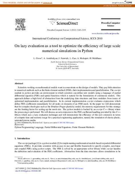 Pdf On Lazy Evaluation As A Tool To Optimize The Efficiency Of Large