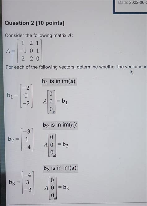 Solved For Each Of The Following Vectors Determine Whether Chegg Com