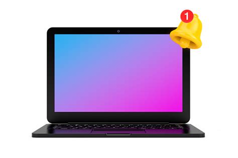만화 소셜 미디어 알림 벨과 새 메시지 아이콘과 현대 노트북 3d 렌더링 Brand Name Online Messaging