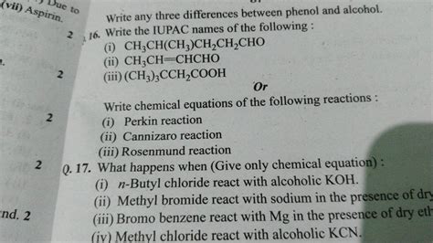 Write Chemical Equations Of The Following Reactions Filo