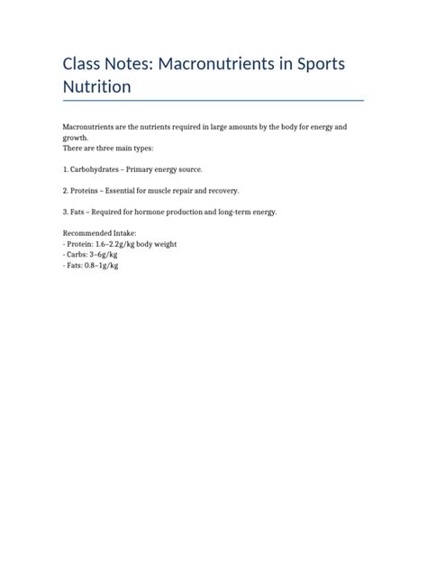 Class Notes Macronutrients Pdf