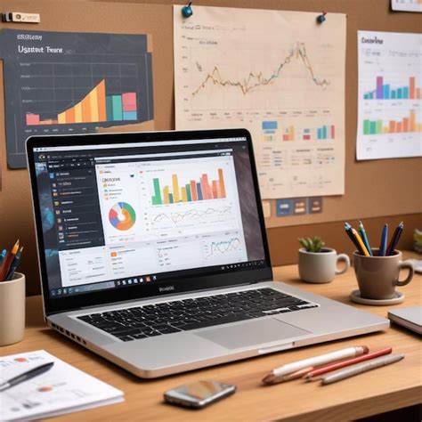 Modern Digital Workspace With A Laptop And Analytical Charts And Graphs