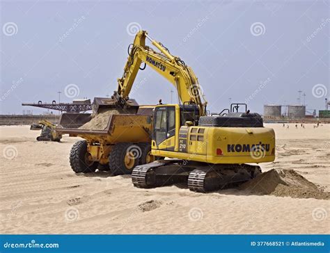 Excavator Loading Dump Truck Earthmoving Construction Site Liebherr