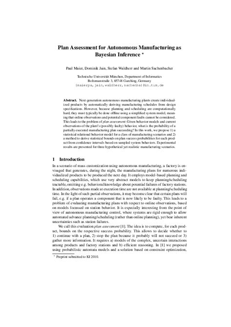 Pdf Plan Assessment For Autonomous Manufacturing As Bayesian Inference