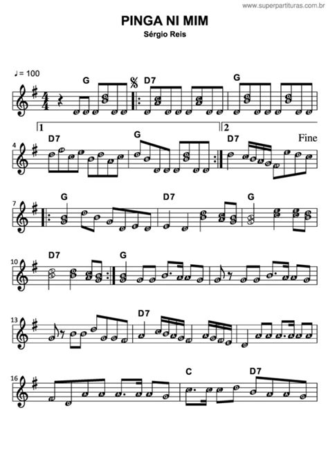 Super Partituras Pinga Ni Mim Sérgio Reis Com Cifra