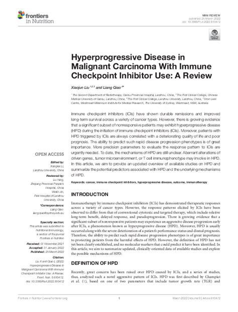 Pdf Hyperprogressive Disease In Malignant Carcinoma With Immune
