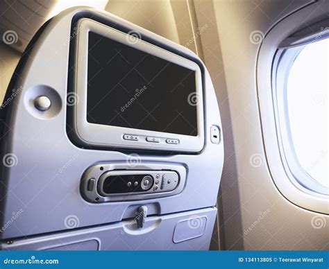 Airplane Seats Blank Screen Monitor Passenger Entertainment On Board