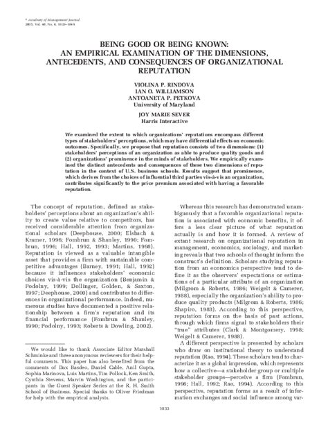 Pdf Being Good Or Being Known An Empirical Examination Of The Dimensions Antecedents And