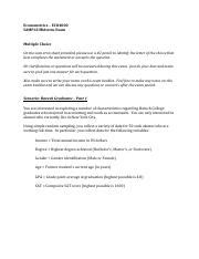 Midterm Answers Pdf Econometrics ECO SAMPLE Midterm Exam Multiple Choice On The Scan Tron