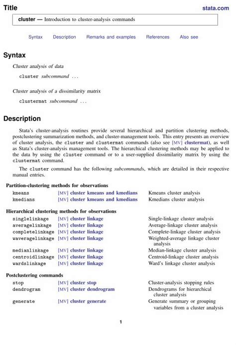Pdf Cluster — Introduction To Cluster Analysis Commands€” Introduction To Cluster Analysis