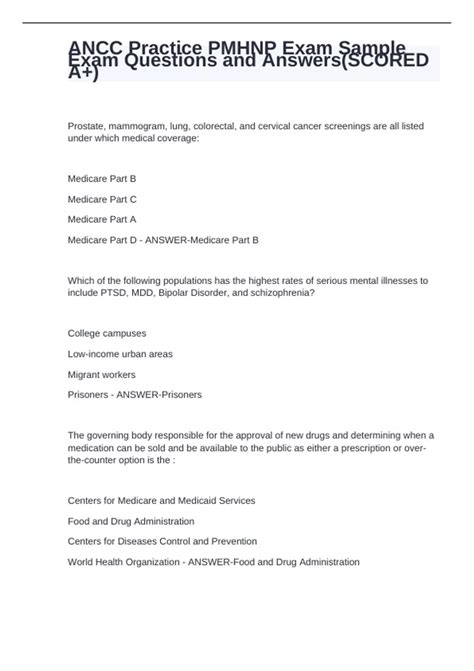 Ancc Practice Pmhnp Exam Sample Exam Questions And Answers Scored A Ancc Pmhnp Stuvia Us