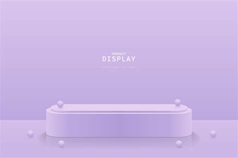 둥근 연단이 있는 깨끗한 보라색 3d 방 또는 제품 전시 및 구체 공을 위한 스탠드 제품 전시 또는 모형을 위한 연단 장면 쇼케이스를 위한 무대 3d 벡터 렌더링 광고