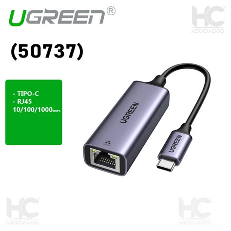 Cable Usb Adaptador Ugreen 50737 Usb Type C A Rj45 Ethernet 10 100 1000mbps Gigabit Caja