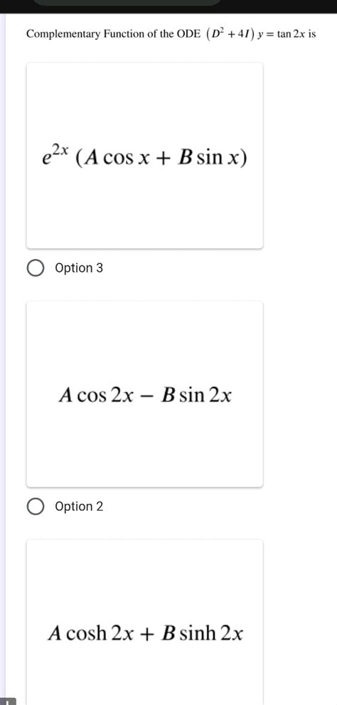 Complementary Function Of The ODE D 4I Y Tan StudyX