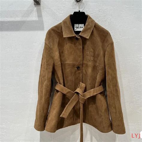 Куртка Женский Miu Miu коричневый V образный Хлопок размер 42 Длинный Демисезон Китай Гонконг