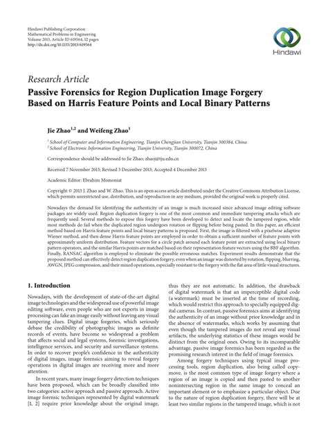 Pdf Passive Forensics For Region Duplication Image Forgery Based On Harris Feature Points And