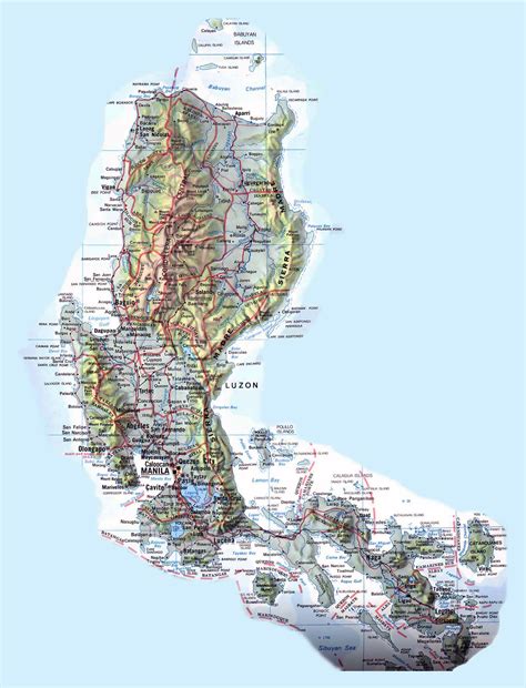 Large Detailed Road And Topographical Map Of Philippines Philippines