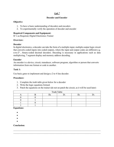 Decoder And Encoder Lab Digital Electronics
