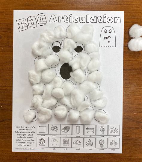 Boo Articulation And Language Speech Therapy Cotton Ball Craft Panda Speech Llc