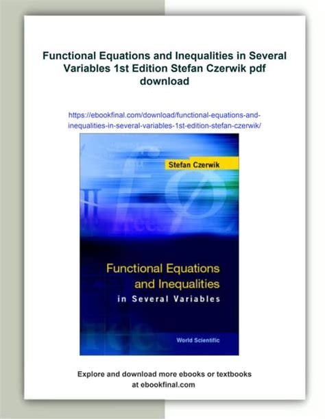 Functional Equations And Inequalities In Several Variables 1st Edition Stefan Czerwik Pdf