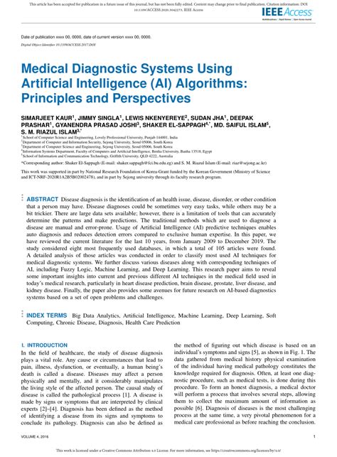 Pdf Medical Diagnostic Systems Using Artificial Intelligence Ai