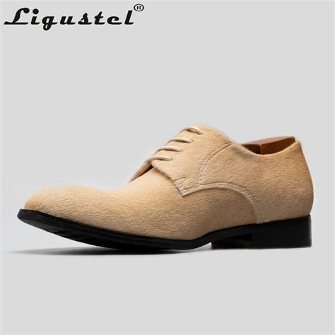 Ligustel 남성 드레스 신발 레드 하단 말 머리 디자이너 옥스포드 베이지 신발 웨딩 패션 파티 수제 맞춤 남성 신발